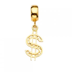 14k Gold Dollar Sign Pendant Charm Real Gold Dollar Sign Necklace Charm ...