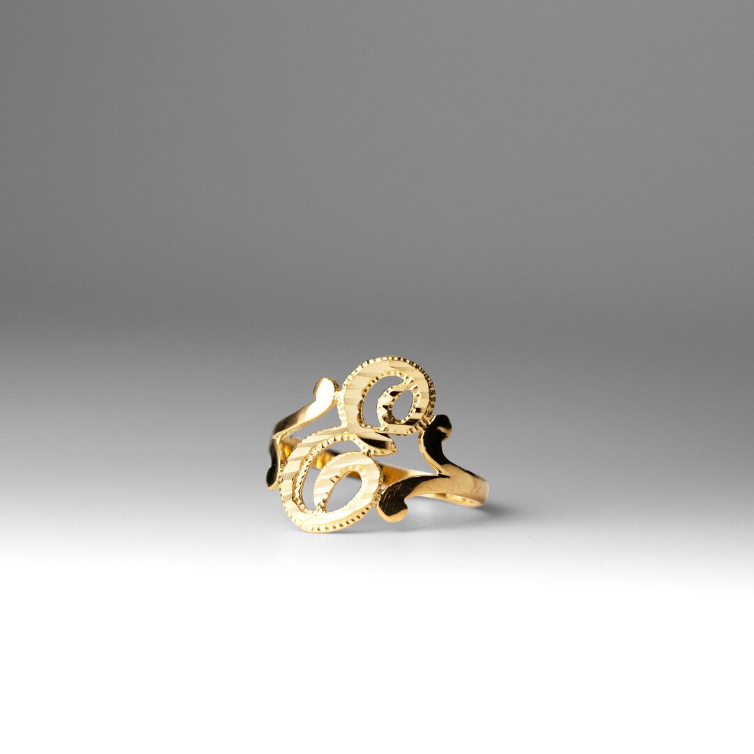 14K Solid Gold "e" Initial Cursive Ring- Real 14k Gold Cursive Initial ...