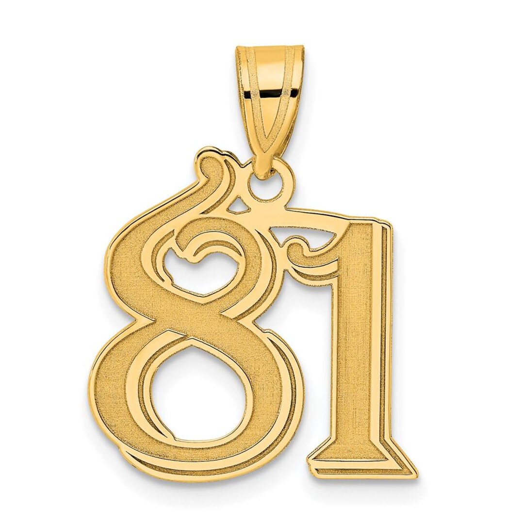 14K Gold Number 81 Pendant - Polished Etched Lucky Number Charm - Real ...