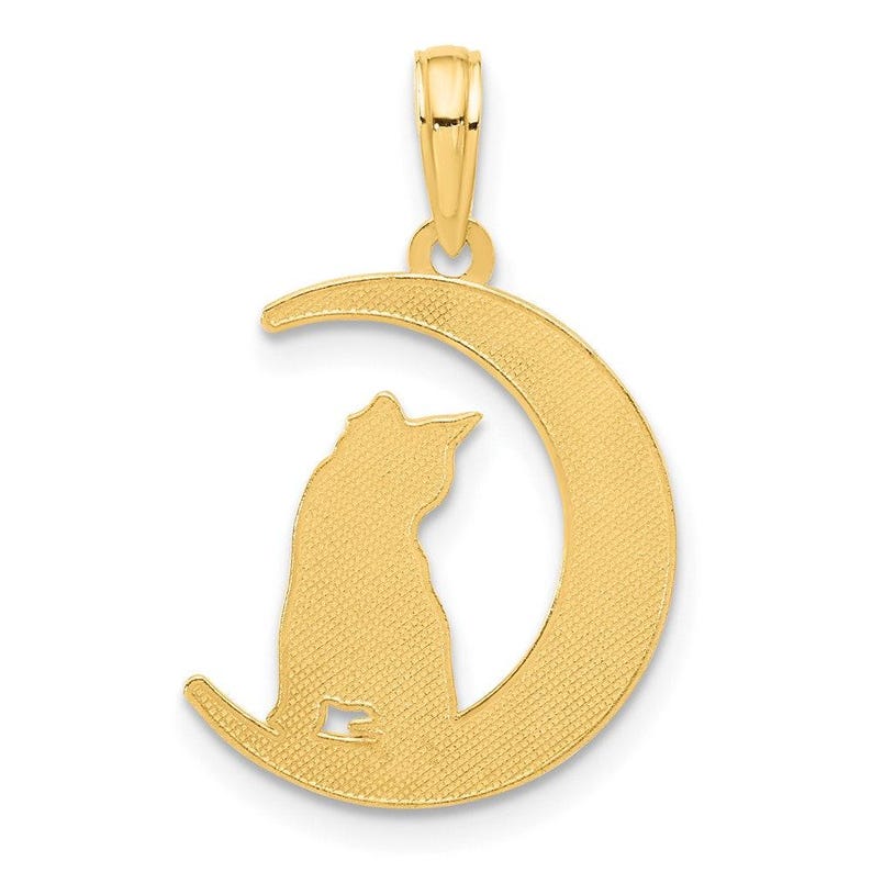 14K Solid Gold Cat on Moon Pendant – Crescent Moon & Cat Charm Necklace ...