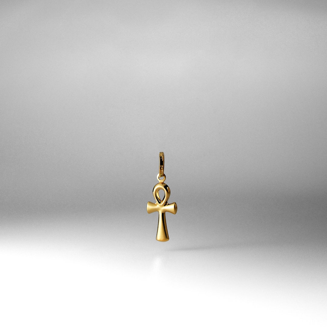 14K Gold Ankh Cross Charm Pendant Real Gold Shiny Ankh Cross Necklace ...