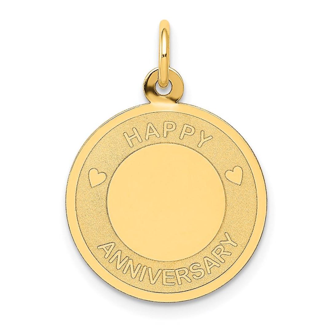 14K Gold Happy Anniversary Charm - Solid Gold Engraved Disc Pendant ...