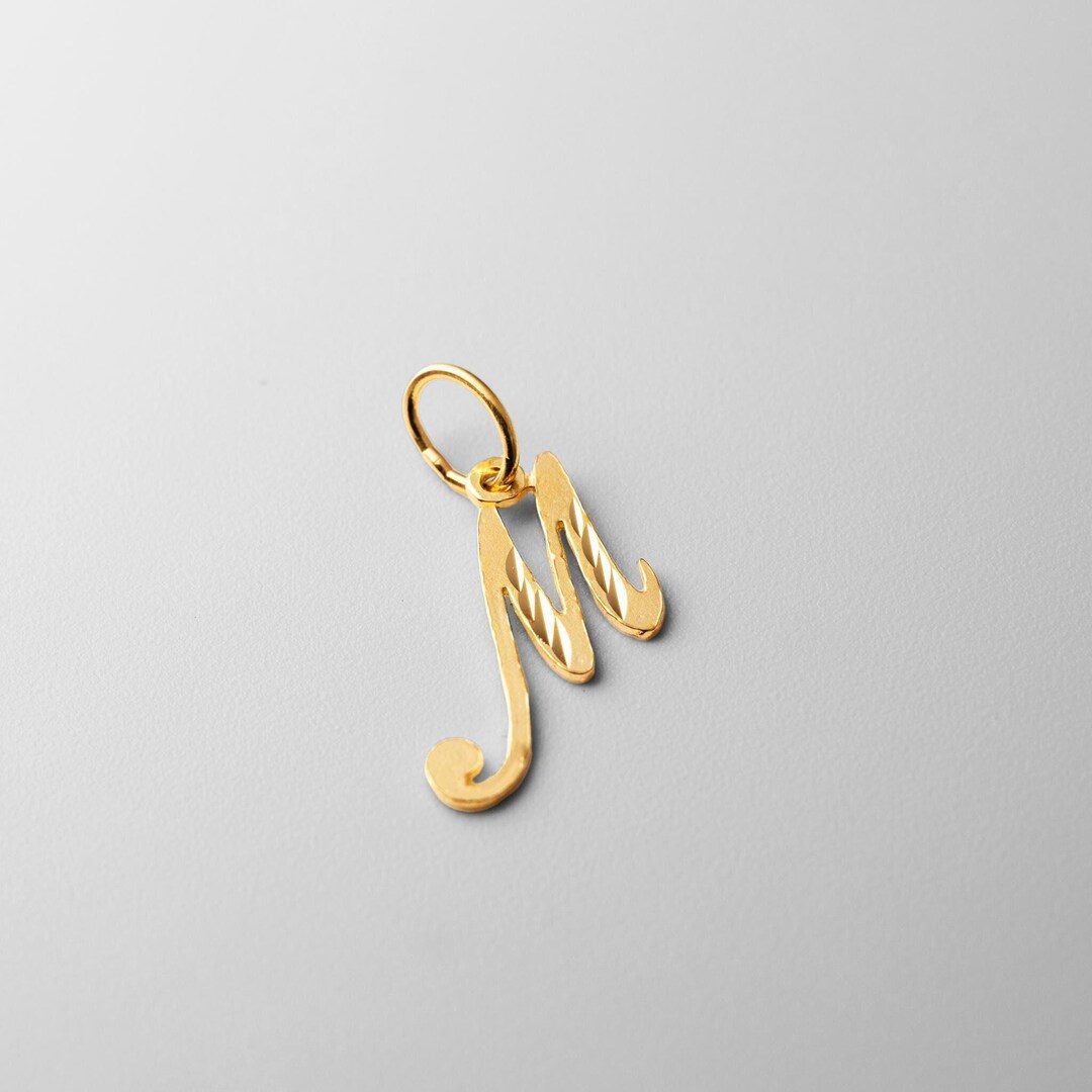 14k Gold "m" Initial Cursive Pendant Charm- Gold Initial "m" Necklace ...