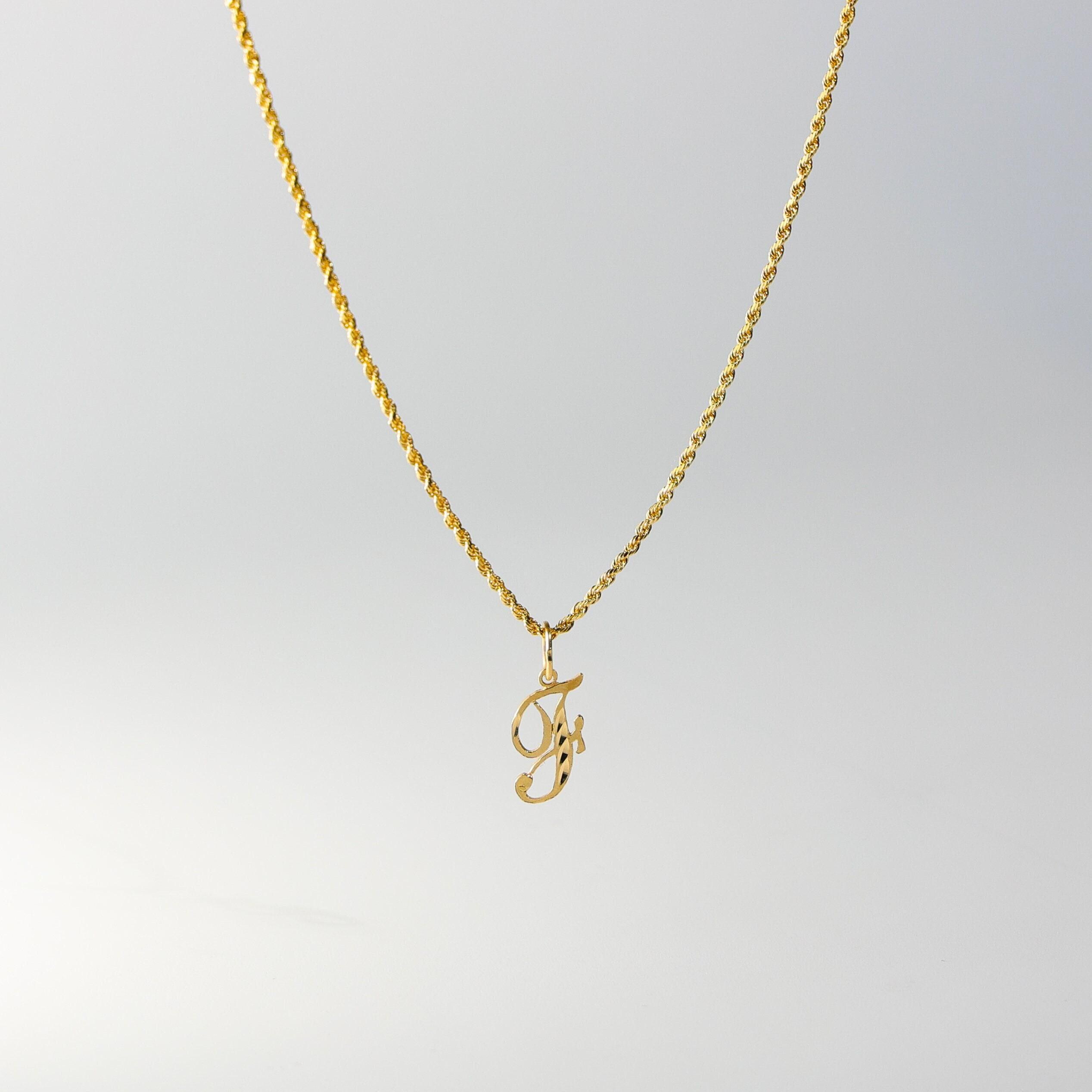 14k Gold "f" Initial Cursive Pendant Charm- Gold Initial "f" Necklace ...
