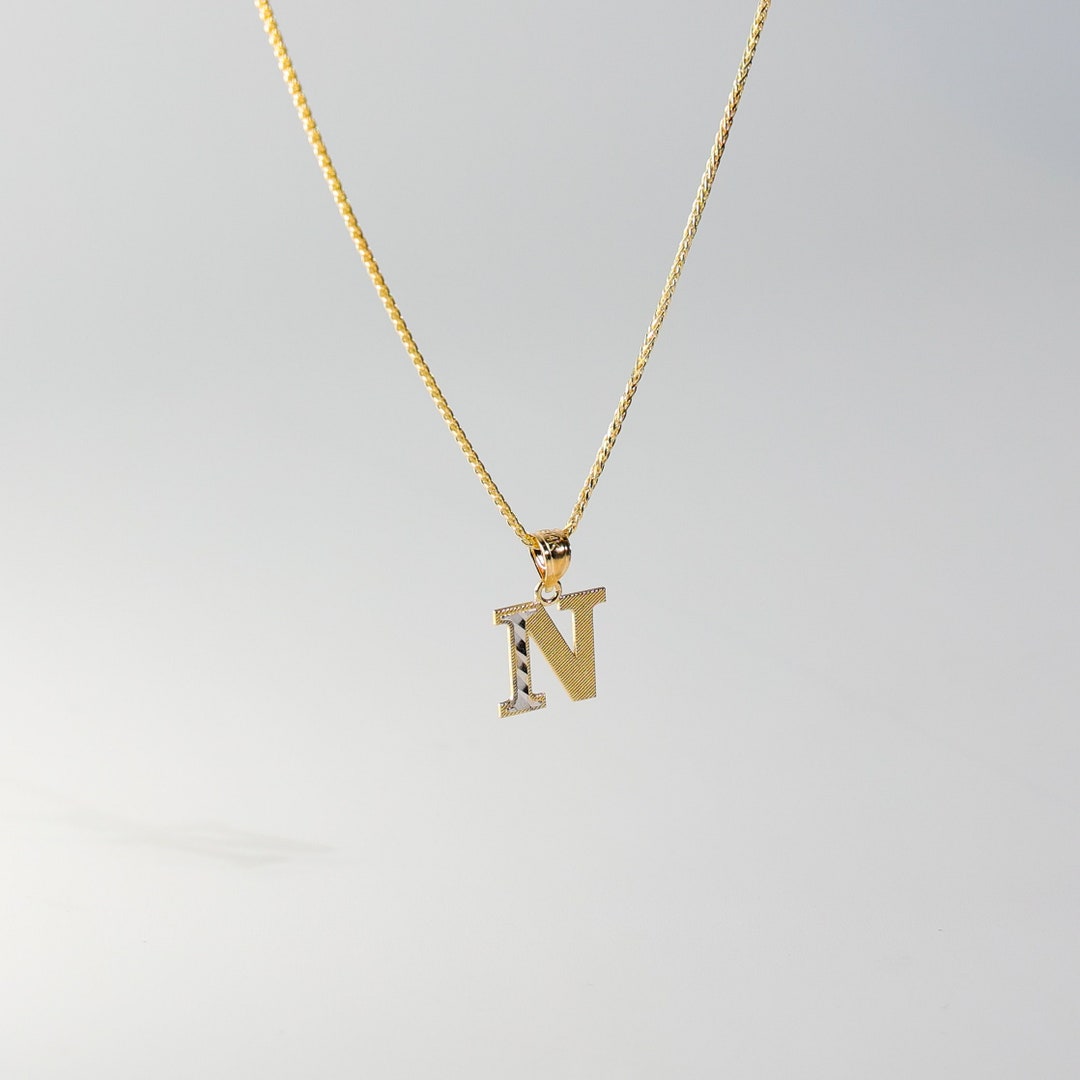 14k Gold n Initial Pendant Charm Gold Block N Initial Necklace Charm - Etsy