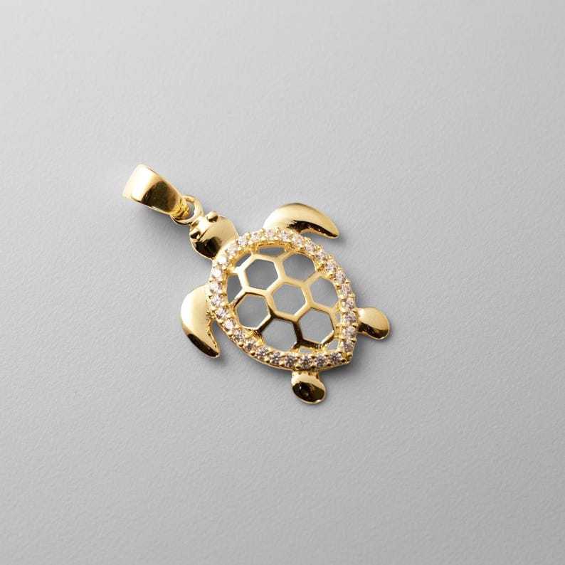 14K Solid Gold Turtle Pendant Necklace: Marine Life Charm - Etsy