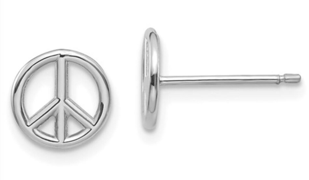 14K White Gold Polished Peace Symbol Post Earrings - Serene Elegance - Etsy