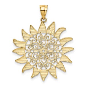 14K Gold Large Filigree Sun Pendant Necklace - Elegant Sunshine Charm ...