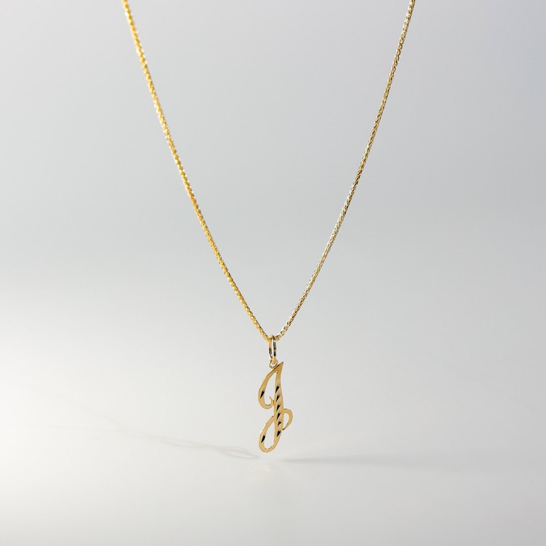 14k Gold j Initial Cursive Pendant Charm Gold Initial j Necklace Charm ...
