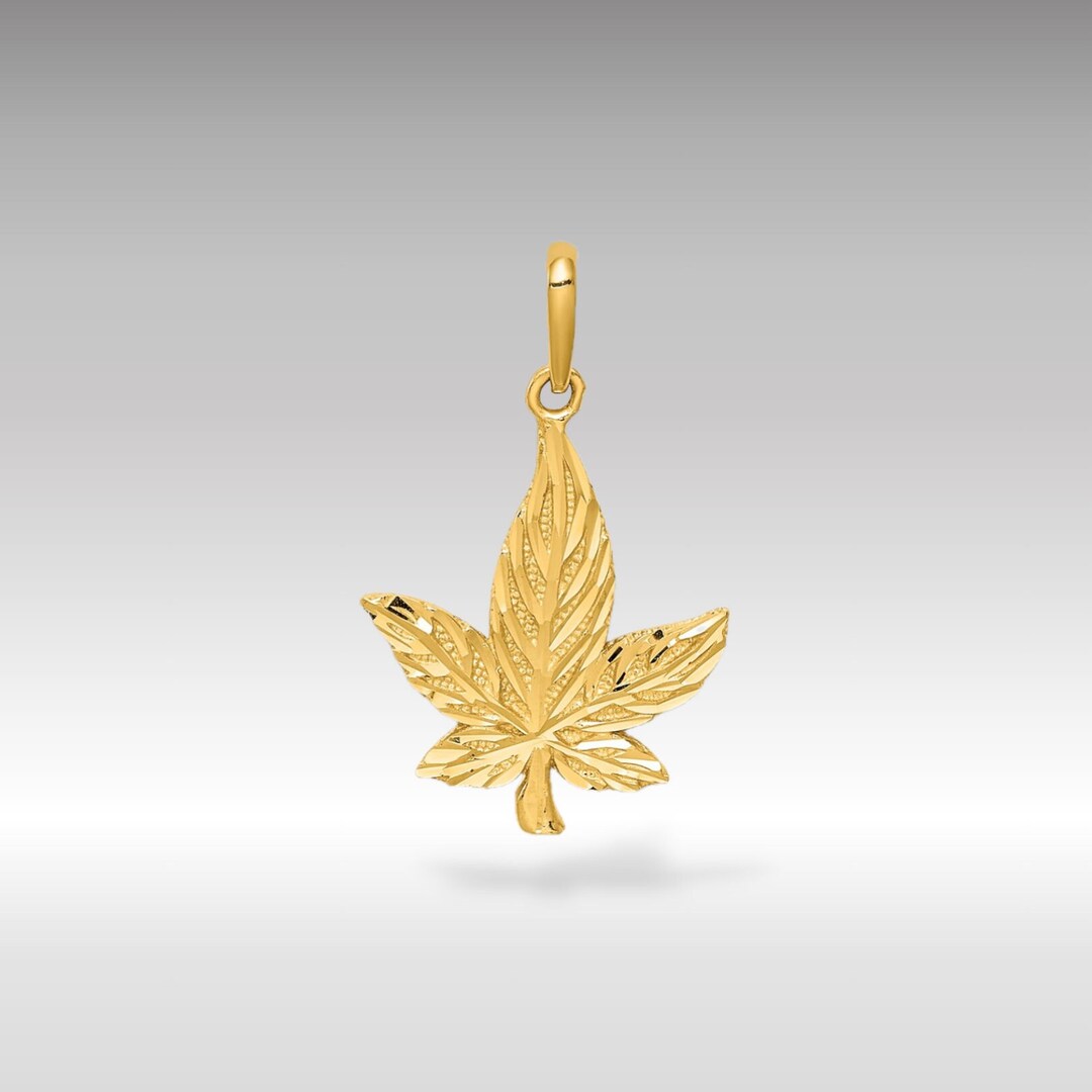 14K Gold Diamond-cut Cannabis Leaf Charm Necklace Pendant Elegant ...