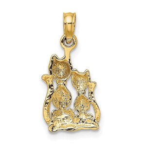 14k Yellow & White Gold Polished Cat and Kitten Necklace Pendant ...