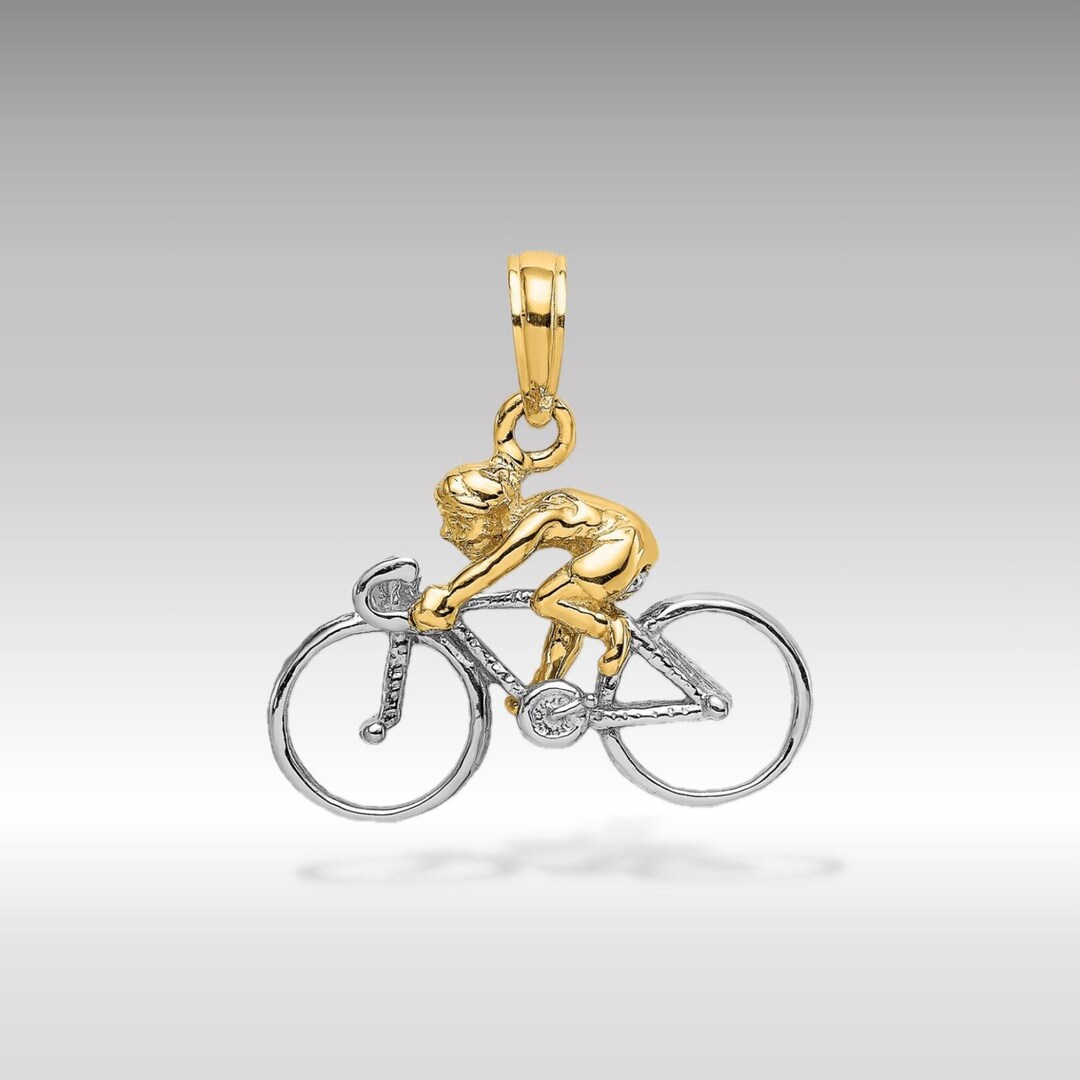 14K Two-tone Gold Bicycle Charm Necklace: Handcrafted Cycling Pendant ...