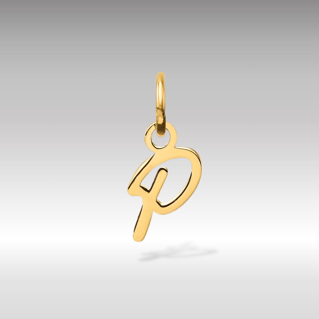 14K Gold Small Script Letter p Initial Pendant Dainty Personalized ...