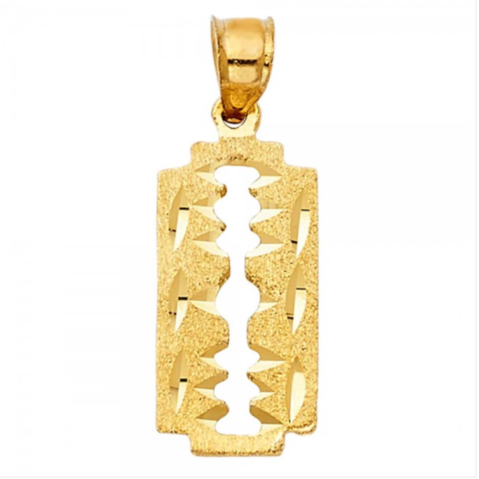 14k Real Gold Razor Blade Pendant/Charm Real Gold Razor Blade | Etsy