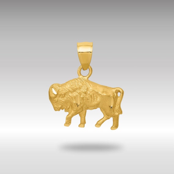 14k Gold Diamond cut Buffalo Necklace Pendant Wildlife Charm American Bison Jewelry Gift for Nature Lovers Etsy