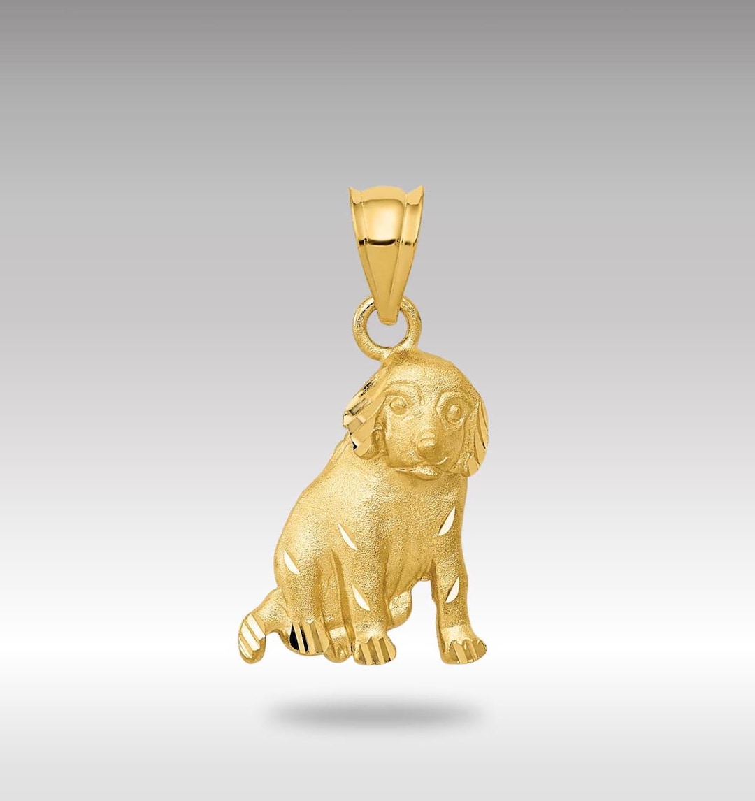 14K Gold Dog Charm Pendant Adorable Puppy Jewelry Perfect Gift for Dog ...