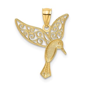 14K Solid Gold Hummingbird Pendant Necklace – Elegant Filigree Bird ...