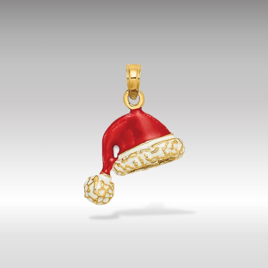 14K Gold 3D Santa Hat Pendant With Red and White Enamel Charm Real Gold ...
