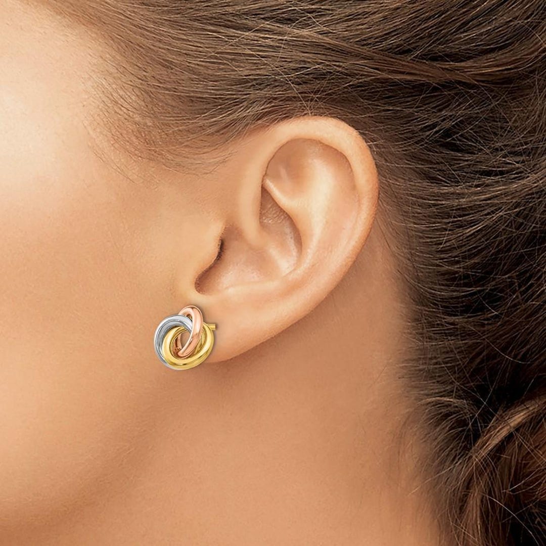 14K Tri-color Gold Twisted Knot Post Earrings – Minimalist Style ...