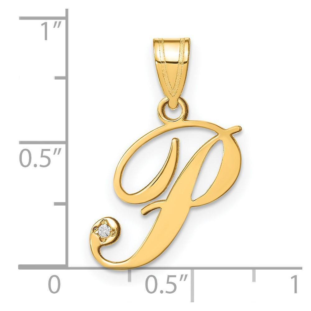 14K Gold Cursive Letter "p" Initial Pendant With Diamond – Diamond ...