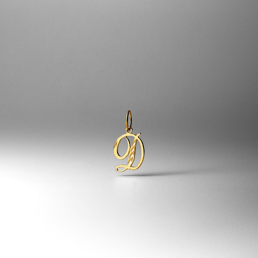 14k Gold d Initial Cursive Pendant Charm Gold Initial d Necklace Charm ...