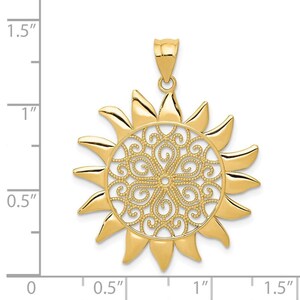 14K Gold Large Filigree Sun Pendant Necklace - Elegant Sunshine Charm ...