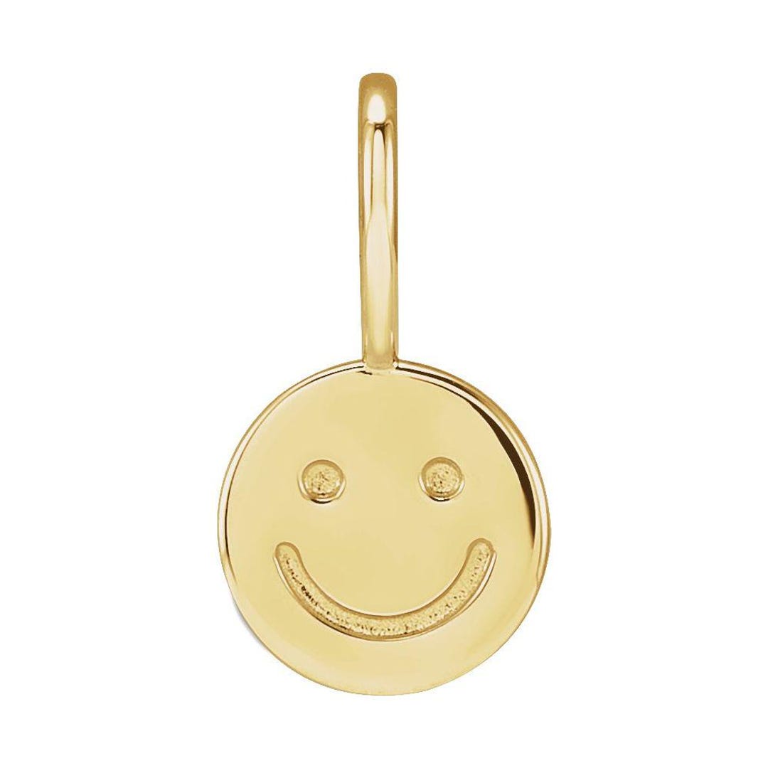 14K Gold Smiley Face Pendant Necklace Minimalist Happy Charm Casual ...