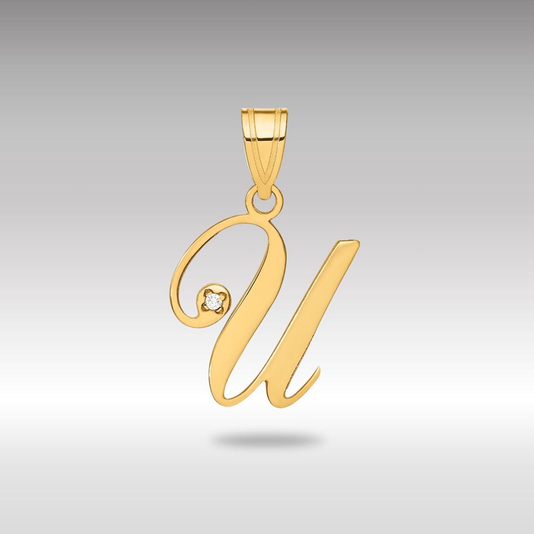 14K Gold Cursive Letter "u" Initial Pendant With Diamond – Diamond ...