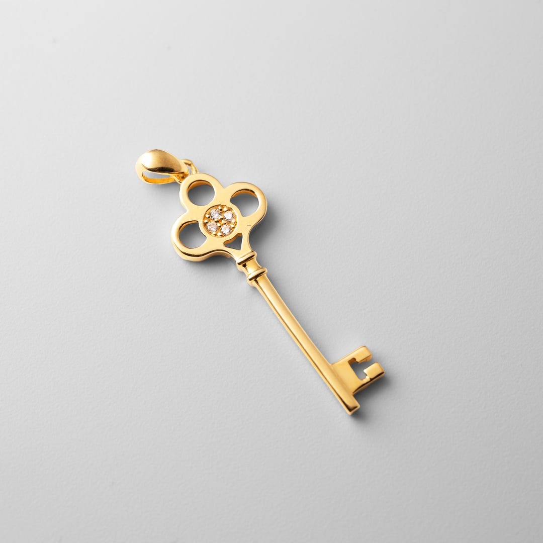 14k Gold Key Pendant Charm- Real Gold Key Necklace Charm - Etsy