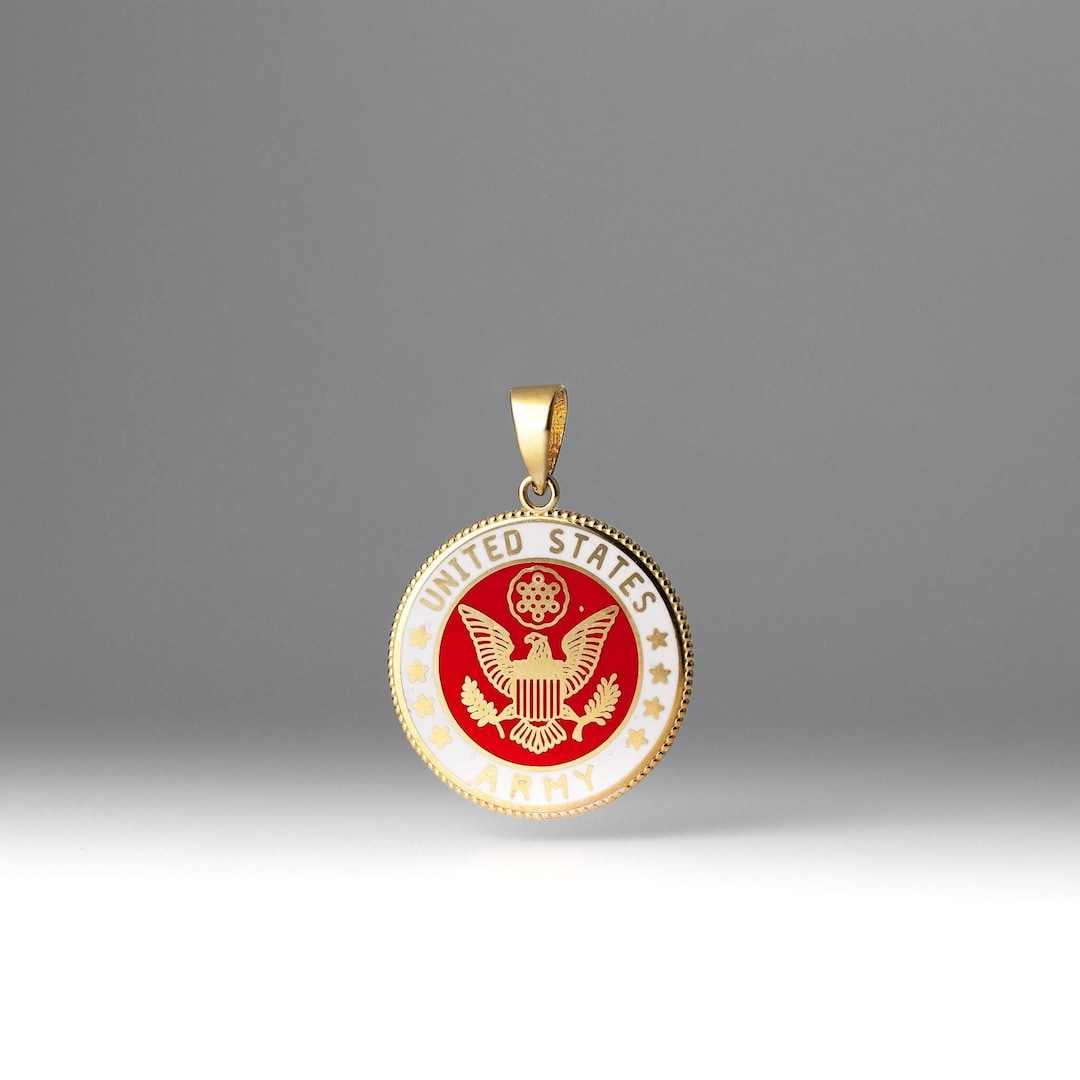 14K Gold US Army Pendant Necklace: Double-sided Military Emblem - Etsy