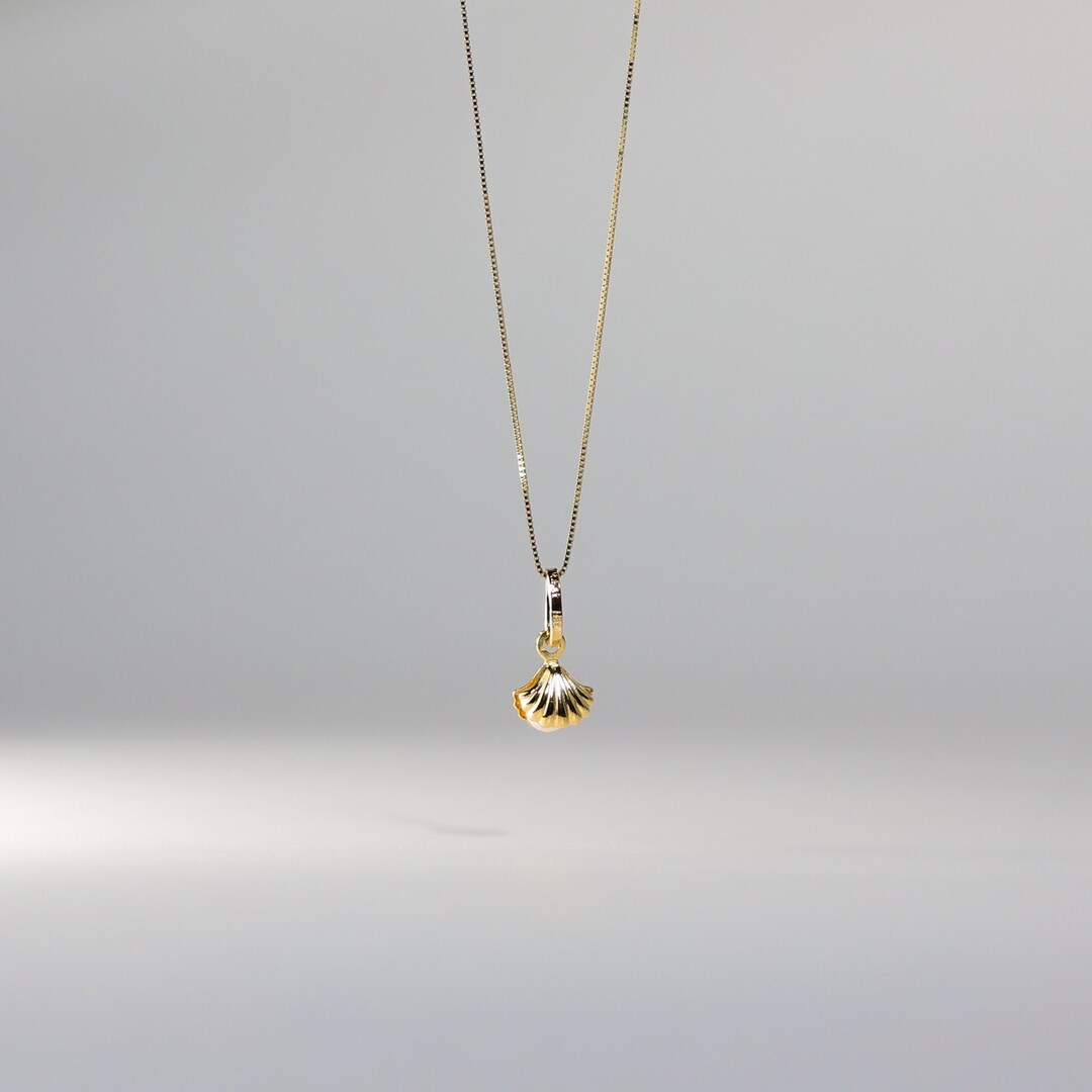 14k Gold Shell With Pearl Pendant Charm-14k Gold Sea Shell With Pearl ...