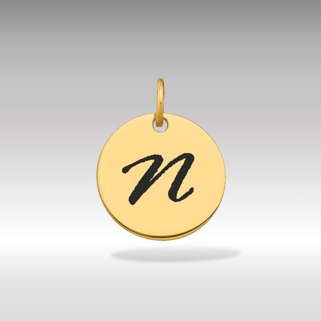 14K Gold Script Letter 'n' Circular Charm With Black Enamel Fine ...