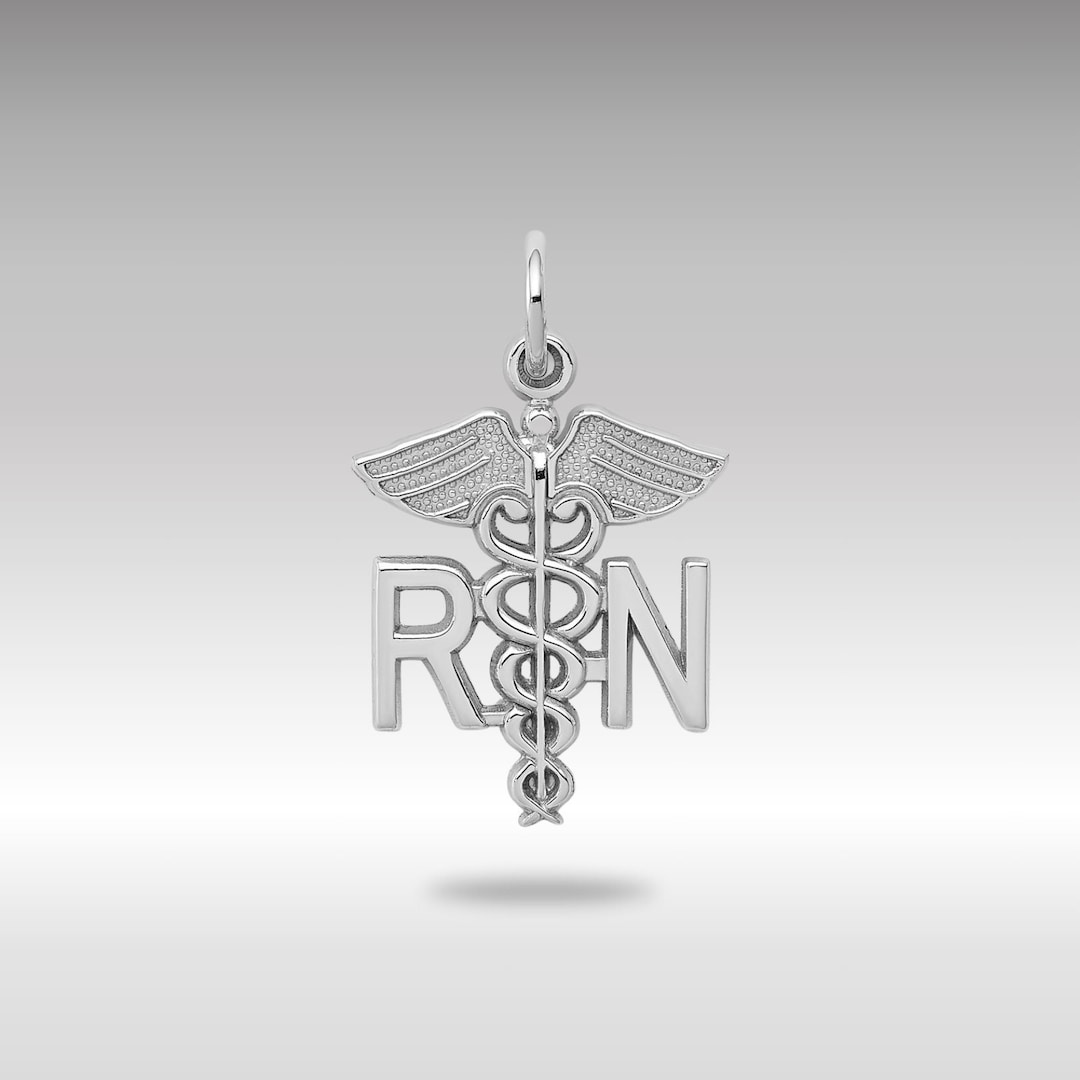 14K White Gold RN Registered Nurse Charm Necklace Detailed Medical ...