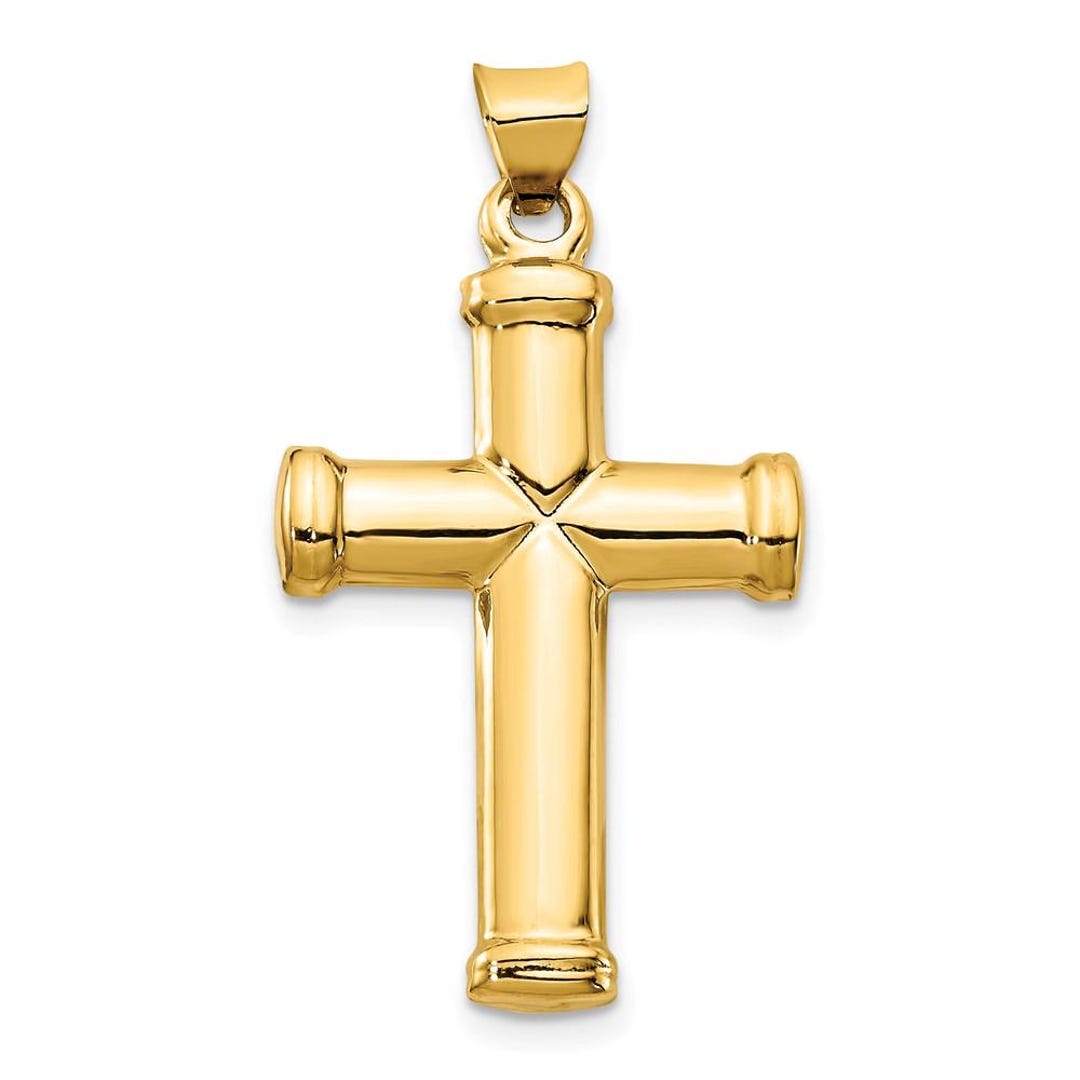 14K Gold Polished Stamping Cross Pendant - Solid Gold Religious Charm ...