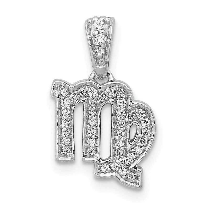 14K White Gold Diamond Virgo Symbol Pendant – Real Gold Virgo Pendant ...