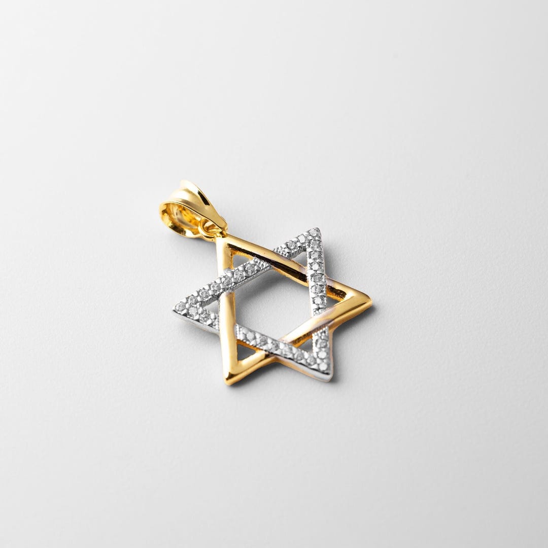 14K Solid Gold Star of David Pendant Charm - Real 14K Gold Star of ...