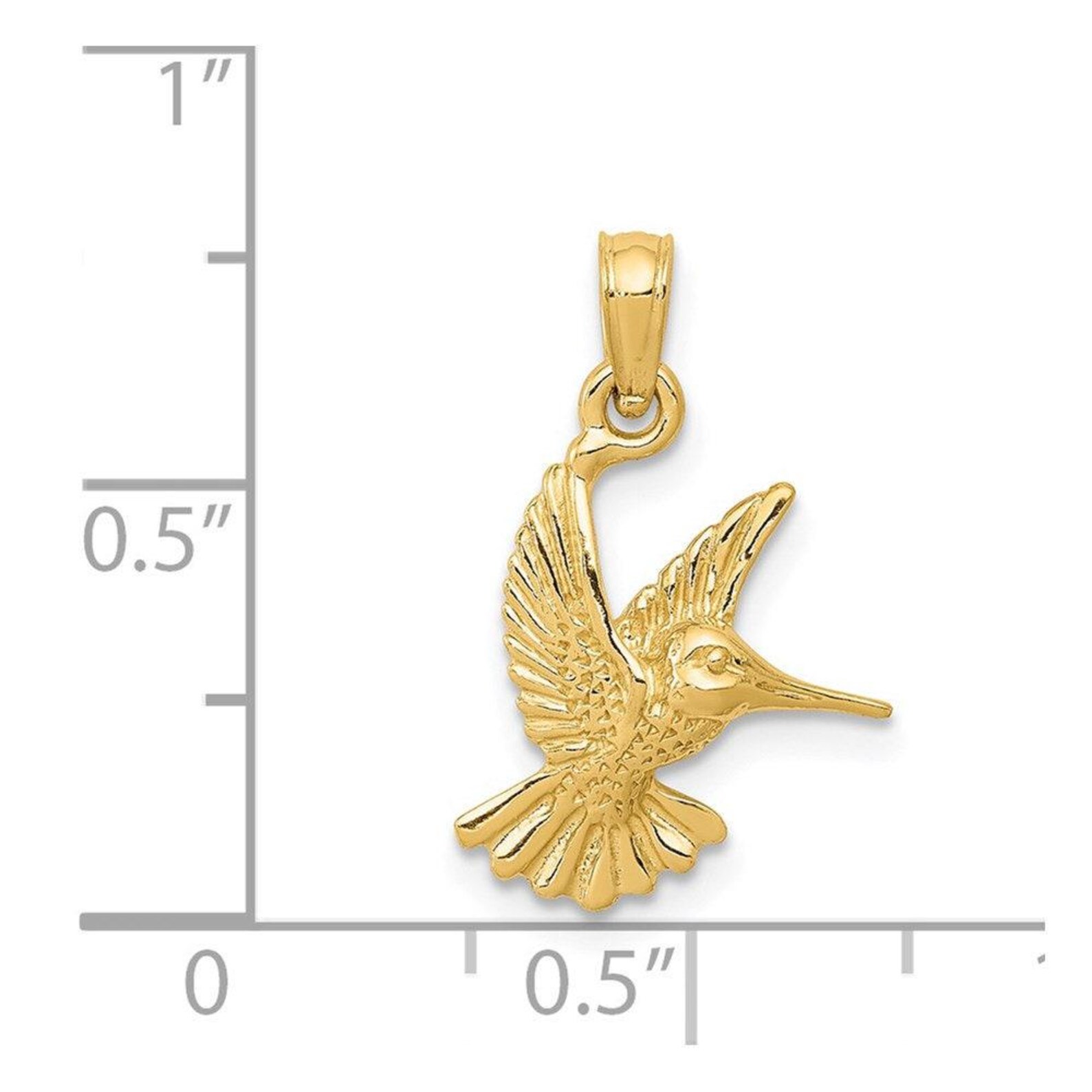 14K Solid Gold Hummingbird Pendant Necklace – Detailed Bird Charm ...