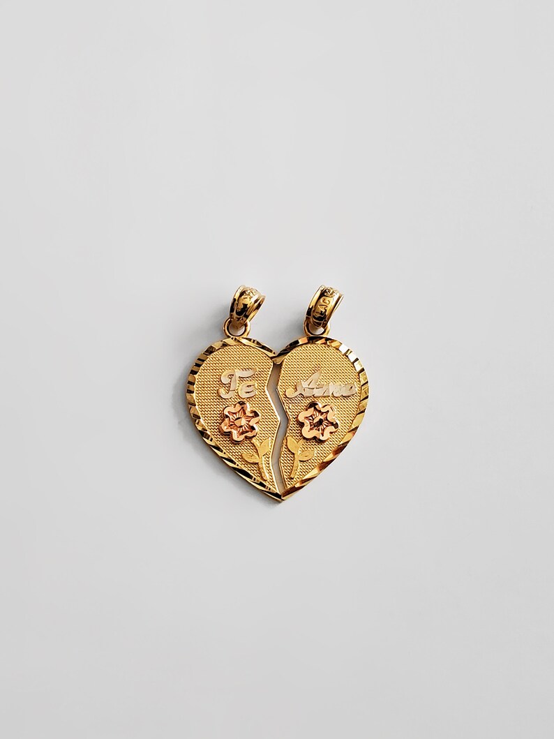 14k Gold 2 Piece Te Amo Breakable Heart Pendant Charm Gold Te - Etsy