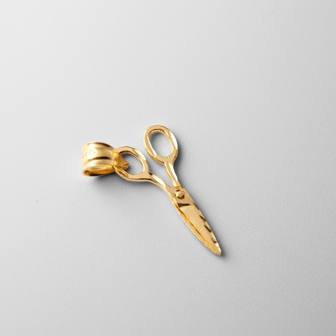 14k Gold 3D Scissors Pendant Charm- Real Gold Scissors Necklace Charm ...