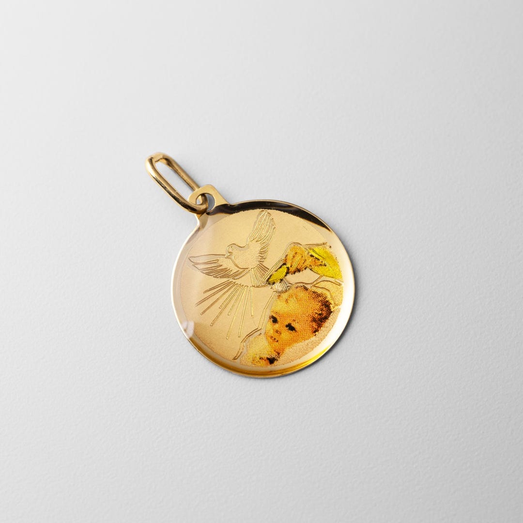 14k Gold Baby Baptism Pendant Charm: Enamel Christian Necklace - Etsy