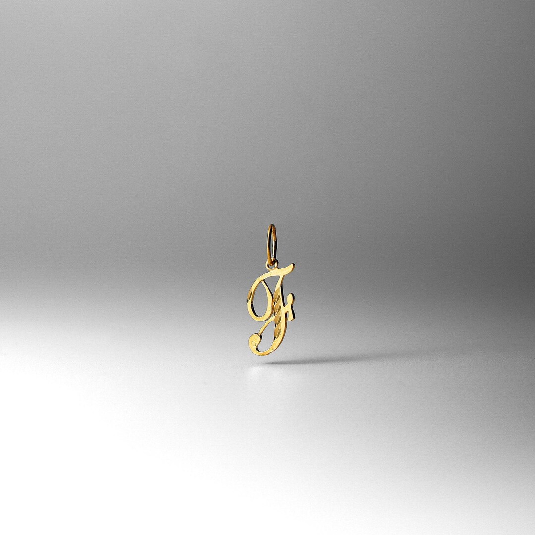 14k Gold "f" Initial Cursive Pendant Charm- Gold Initial "f" Necklace ...