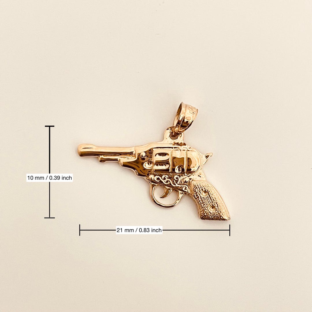 14k Gold Revolver Gun Pendant Charm- Real Gold Revolver Gun Necklace ...