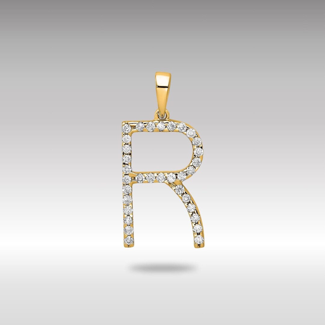 14k Gold Diamond Letter r Initial Pendant Necklace Gold Initial ...