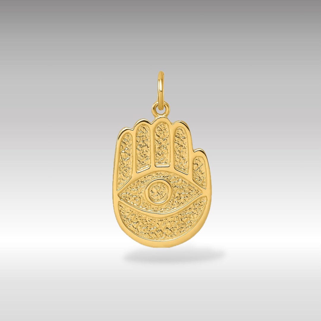 14K Gold Polished Hamsa Hand Pendant Necklace - Protective Amulet Charm ...