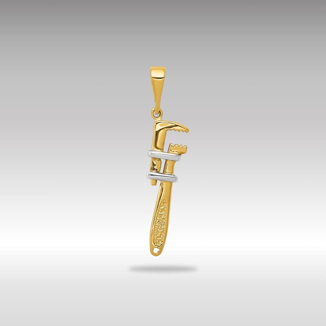 14K Gold 3-D Pipe Wrench Pendant Necklace - Detailed Craftsmanship ...