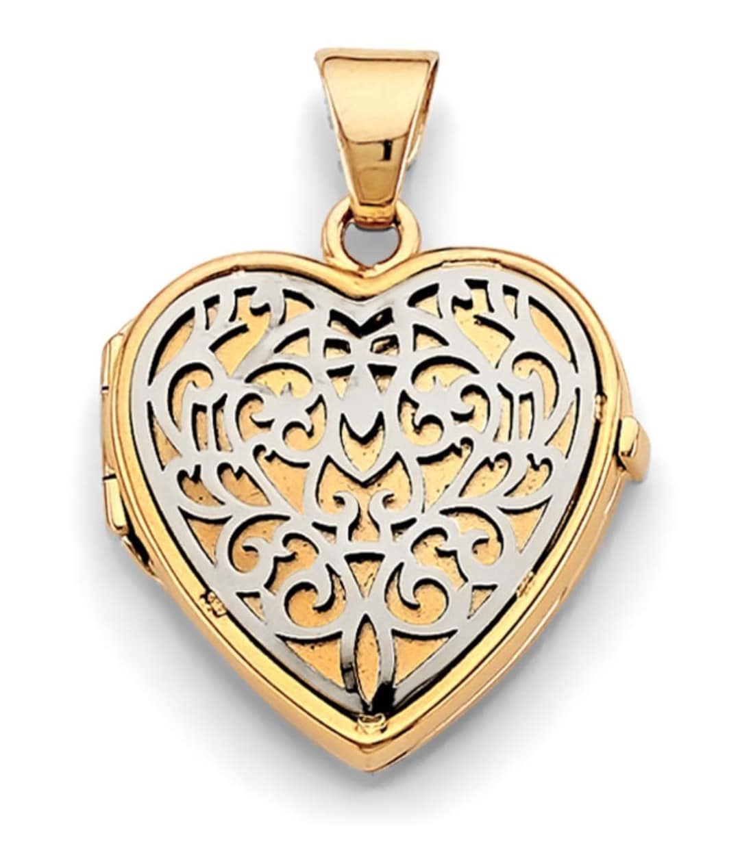 14K Gold Large Heart Locket Pendant Necklace - Intricate Design Locket ...