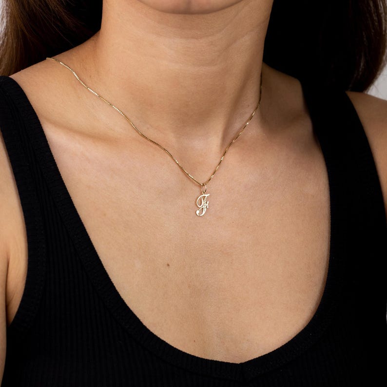 14k Gold "f" Initial Cursive Pendant Charm- Gold Initial "f" Necklace ...