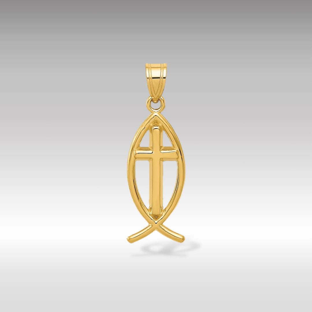 14K Gold Polished 'JESUS' Fish Pendant Necklace Christian Ichthys ...