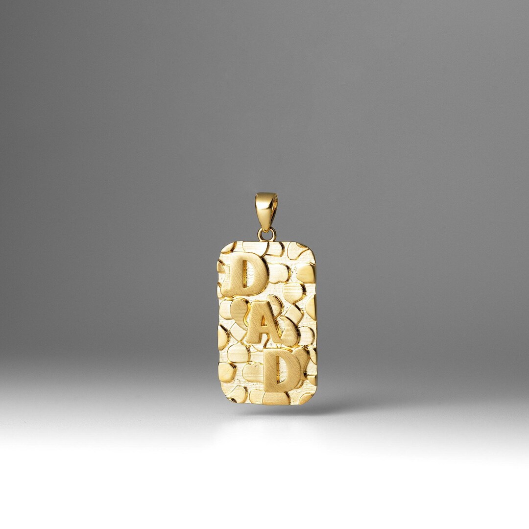 14K Gold Dad Pendant Necklace – Textured Bold Design for Father's Day ...