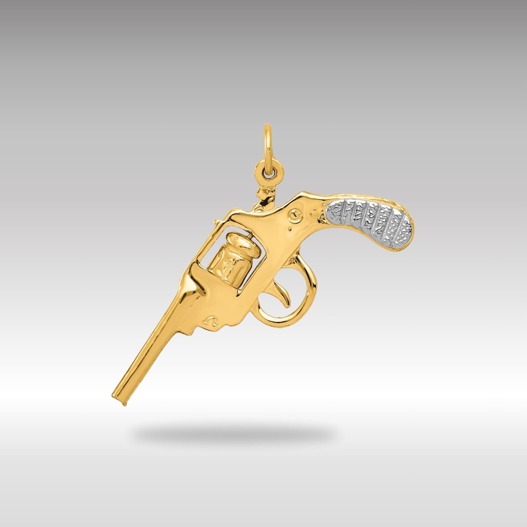 14K Yellow and White Gold Moveable Revolver Necklace Pendant Western ...